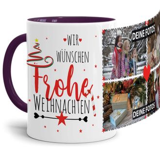 Tassendruck Weihnachts-Tasse mit Spruch zum SELBSTGESTALTEN mit Foto-Collage f&uuml;r 4 WUNSCHFOTOS - Pers&ouml;nliches Geschenk f&uuml;r Freunde und Familie - Innen & Henkel Vi