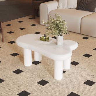 Merax Wolken-Couchtisch, 98x65,5x40cm, Moderner Wohnzimmertisch mit 16 LED-Farben & versteckter Schublade, f&uuml;r Wohnzimmer, Wei&szlig;