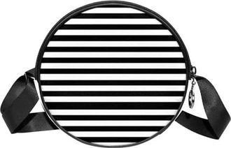 Generic Petit sac &agrave; bandouli&egrave;re circulaire pour femme, sac &agrave; bandouli&egrave;re &agrave; rayures avec fermeture &eacute;clair, bretelles r&eacute;glables, sac &agrave; main rond d&eacute;contract&eacute; pou