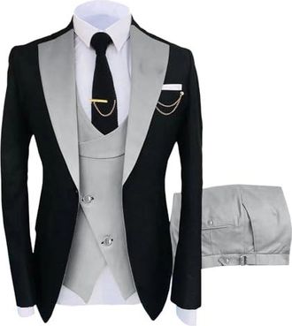 Generic Costume 3 pi&egrave;ces pour homme smoking slim fit pour mariage, bal, f&ecirc;te, bal de fin dann&eacute;e, blazer, gilet et pantalon, argent&eacute;, 3XL