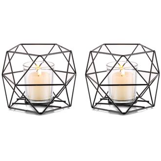 Nuptio Geometrische Kerzenhalter Schwarz Teelichthalter - 2er Kerzenständer Esstisch Deko Moderne Regal Badezimmer Wohnzimmer Kleine Dekoartikel Metall Windl