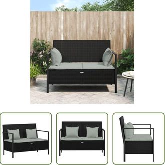 vidaXL Gartenm&ouml;bel - Gartenbank 2-Sitzer mit Kissen Schwarz Poly Rattan