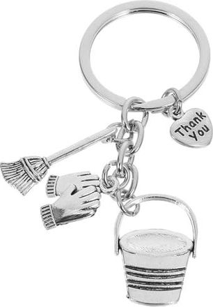 Holibanna Porte-cl&eacute;s M&eacute;nage avec Seau Balai et Protection Cadeau de Remerciement pour Femme de M&eacute;nage Porte-cl&eacute;s Conciergerie Nettoyage Pendentif Seau Charmant 