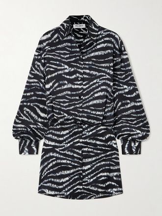 The Attico Silvye Mini-hemdblusenkleid Aus Bedrucktem Satin - Schwarz