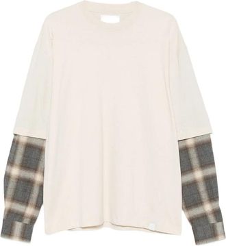 WOC Nazare Layered-sleeve Check-pattern T-shirt