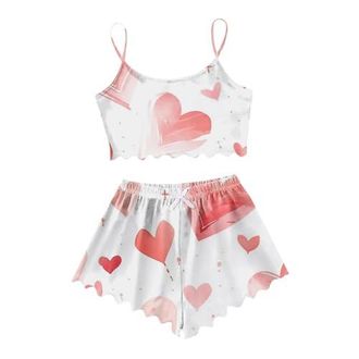 Generic Ensemble de shorts de pyjama d&eacute;contract&eacute;s &agrave; imprim&eacute; coeur pour femme 2026, rose clair, XXL