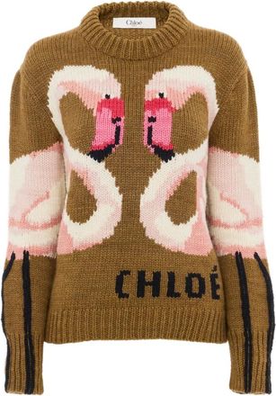 Chlo&eacute; Femme, Pulls, Brun, Taille: 38 FR Pull &agrave; col rond et logo