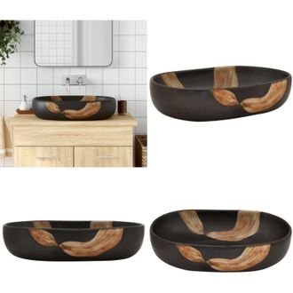vidaXL Vidaxl - Aufsatzwaschbecken Schwarz Oval 59x40x14 cm Keramik - Waschbecken - Badezimmersanierung - Keramikwaschbecken - Aufsatzwaschbecken