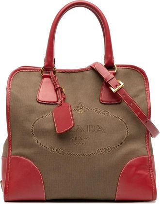 Prada Hobo Bags - Saffiano Trimmed Canvas Canapa Logo Satchel - Gr. unisize - in Braun - für Damen