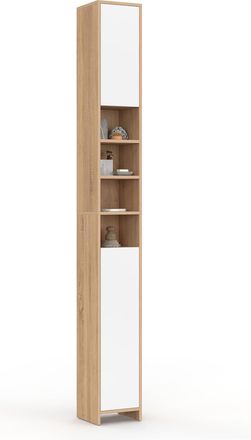 IDMarket Badezimmerschrank TOMI 2 Türen 4 Fächer in Buche-Optik und Weiß