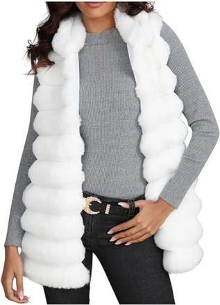 Generic Gilet dhiver en polaire pelucheuse sans manches pour femme - Cardigan moelleux - Couleur unie - Veste classique &agrave; poils longs - V&ecirc;tements dext&eacute;rieur c