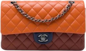 Chanel Sac bandouli&egrave;re matelass&eacute; en cuir dagneau &agrave; double rabat Pre-owned - Femme - Pre-owned - Orange - Taille: ONE Size