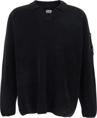 C.P. Company C.p. Company, Homme, Pulls, Noir, Taille: M Cotton Chenille Polo Lens Sweater