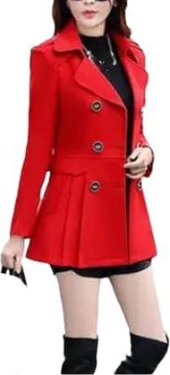 Generic Manteau dhiver à double boutonnage en laine pour femme Manteau court en laine, Rouge, L