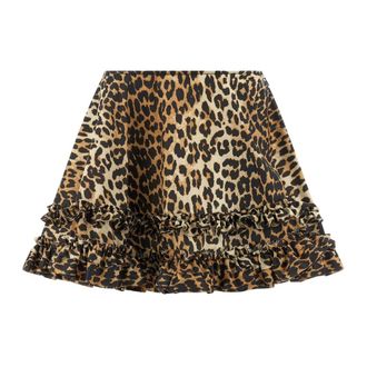 Ganni Femme, Jupes, Multicolore, Taille: 40 FR Leopard Duchesse Nylon Mini Frill Skirt