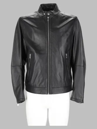 HUGO BOSS Lamb Leather Jacket - Black