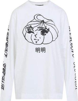 Simone Rocha Femme, Sweatshirts et sweats &agrave; capuche, Blanc, Taille: 40 FR Dim Sum Logo Print Long Sleeve T-Shirt