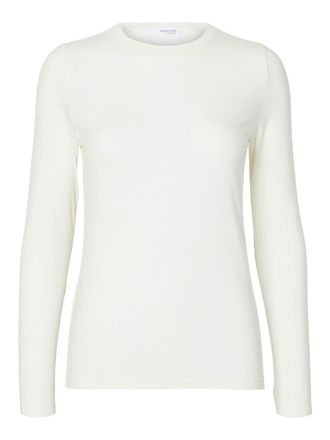 Selected Damen Langarmshirt Slim Fit Rundhals Basic Komfort Stilvoll, Farben:Weiß, Größe:M