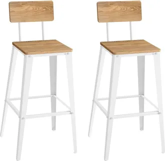 Vasagle Vasagle - Tabouret Bar Industriel, Lot de 2, Chaise Bar Cuisine, avec Dossier, Cadre en Acier, Montage Facile, Style Industriel, Marron Bl&eacute; et Blanc