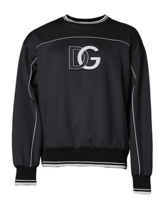 Dolce & Gabbana Mens Logo-Embroidered Sweatshirt Black Polyester Elastane Sweatshirts