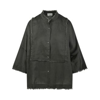 P.A.R.O.S.H. Bluse mit Fransenborten und Knopfverschluss - - Blouses & Shirts - Damen - Gr&uuml;n - L