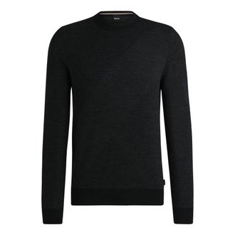 HUGO BOSS Homme, Pulls, Noir, Taille: L Pull en laine vierge à motif jacquard bicolore