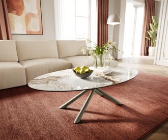 DELIFE Couchtisch Edge Oval 140x80 cm Keramik Minas Melange Sarity Metall Effektfinish Titan, Couchtische