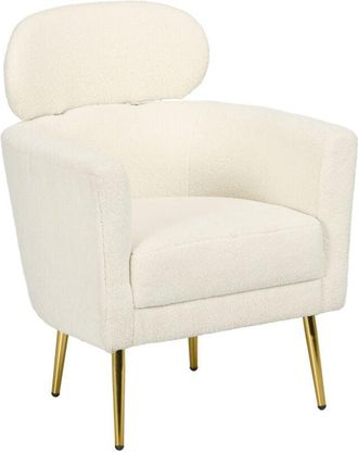 HOMCOM Fauteuil salon - HOMCOM - appuie-tête amovible - tissu en peluche teddy, pieds en métal - 71 x 65 x 90 cm - crème