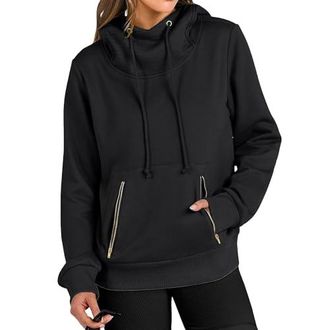 Generic Sweat Shirt Noir Oversize &agrave; Capuche en Polaire pour Femme, Pull Over Confortable et Doux avec Doublure Noire Taille M