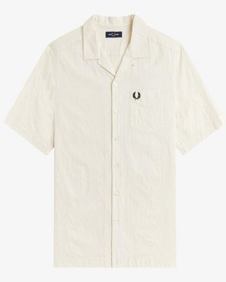 Fred Perry Kurz&auml;rmliges Seersucker-Hemd mit Stretchanteil und Brusttasche in