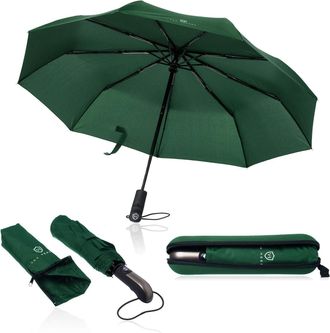 Von Heesen Regenschirm sturmfest bis 140 km/h - inkl. Schirm-Tasche & Reise-Etui - Taschenschirm mit Auf-Zu-Automatik, klein, leicht & kompakt, Teflon-Beschichtu