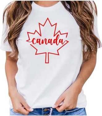 Generic T-shirt &agrave; manches courtes pour femme Drapeau Canada Motif feuille d&eacute;rable, beige, XXL