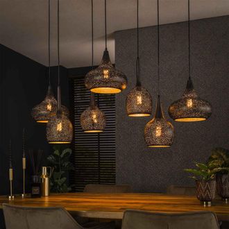 M&S Collection Suspension 7 lampes 135x50x150 cm en m&eacute;tal noir - AMP