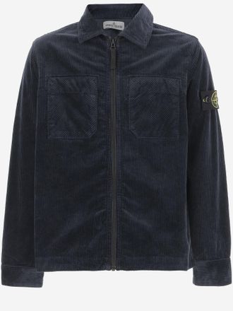 Stone Island Boys Stretch Cotton Blend Velvet Shirt Navy