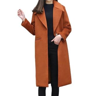 Generic Manteau long en laine m&eacute;lang&eacute;e pour femme, coupe ajust&eacute;e, double boutonnage, revers crant&eacute; pour lautomne et lhiver, caramel, XXL