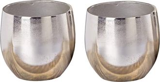 Boltze Vase Flaire Übertopf Aluminium Silber Höhe 13-17 cm, Deko, Pflanze, Blumen, Haus, Wohnung (2 x Höhe 13 cm (Set))