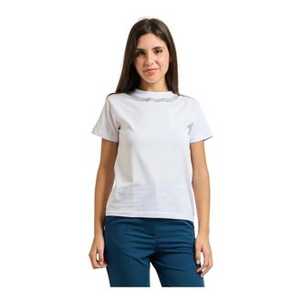 Patrizia Pepe Femme, Tops, Blanc, Taille: 38 FR T-Shirt &agrave; Encolure Bijou