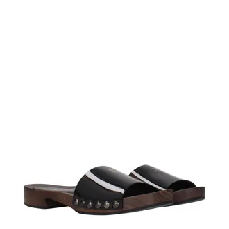 Miu Miu Womens Black Leather Slippers