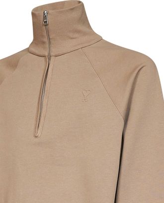 Ami Half-Zip Cotton Sweatshirt - Beige