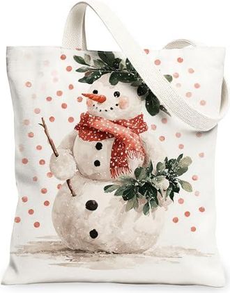 Generic Sacs fourre-tout en toile motif bonhomme de neige, sacs de courses r&eacute;utilisables, mignons, l&eacute;gers et lavables pour voyage, plage, pique-nique 33 x 38 