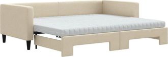 vidaXL Tagesbett Ausziehbar mit Matratzen Creme 90x200 cm Stoff Vidaxl
