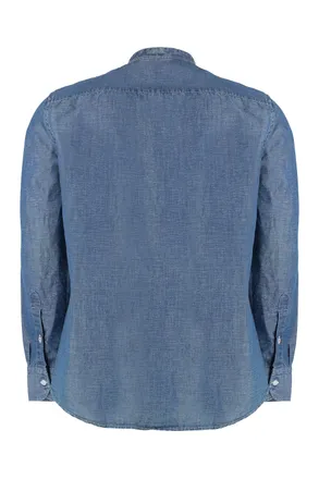 Bastoncino Mens Denim Cotton Shirt With Asymmetric Hem