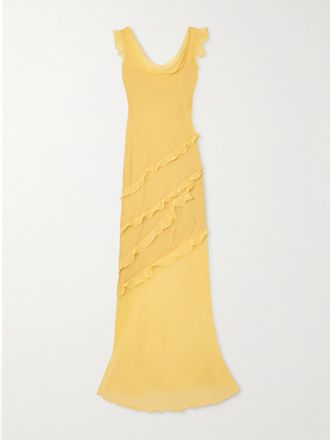 Saloni Renu Robe Aus Krepon Aus Einer Seidenmischung Mit Volants - Gelb