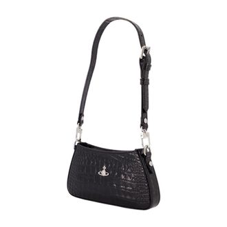 Vivienne Westwood Womens Croc-Embossed Calfskin Shoulder Bag Black