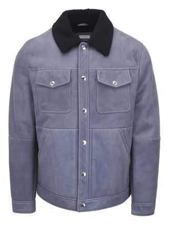 Brunello Cucinelli Jacke mit Shearling-Kragen - Blau