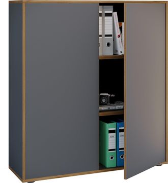 VCM Holz Büroschrank Ordner Aktenschrank Büromöbel Schrank Salia 3-Fach Breite 100 cm Drehtüren
