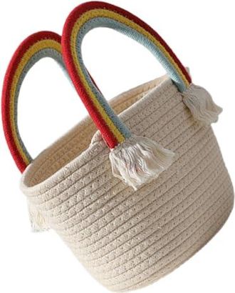Hemobllo Sac Corde de Coton Tressée Arc-en-ciel Panier de Rangement Tissé pour Femme Sac à Main Multifonction pour Plage Shopping et Voyages