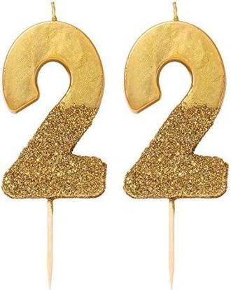Talking Tables Gold Nummer 2 Geburtstagskerze mit Glitzer - Tortendekoration f&uuml;r Kinder, Erwachsene, 21. Geburtstagsfeier, Jubil&auml;um, Meilensteinzeitalter (Packung mi
