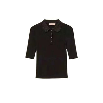 Twinset Polo avec col en broderie anglaise - Femme - Tops - Noir - Taille: 42 FR