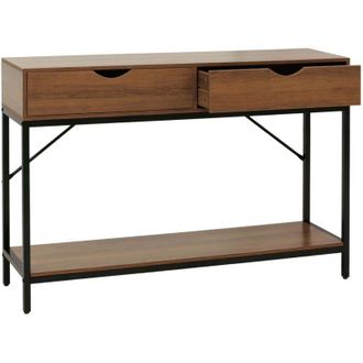 Hhg Console HHG-403, table de t&eacute;l&eacute;phone, table dappoint, table de rangement, tiroirs, rangement industriel 76 x 109 x 30 cm, marron